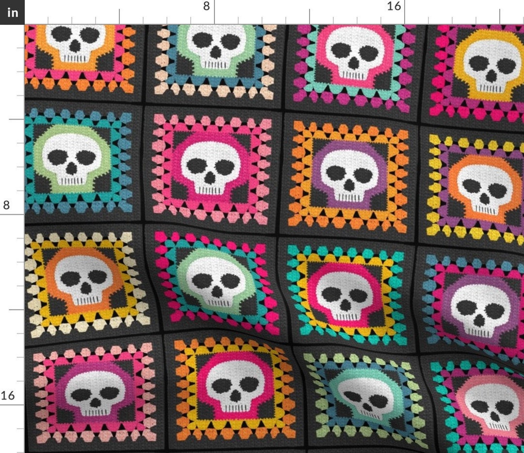 Goth Fabric Granny Square Skulls by Jessica_schroeder_art Skull Bright ...