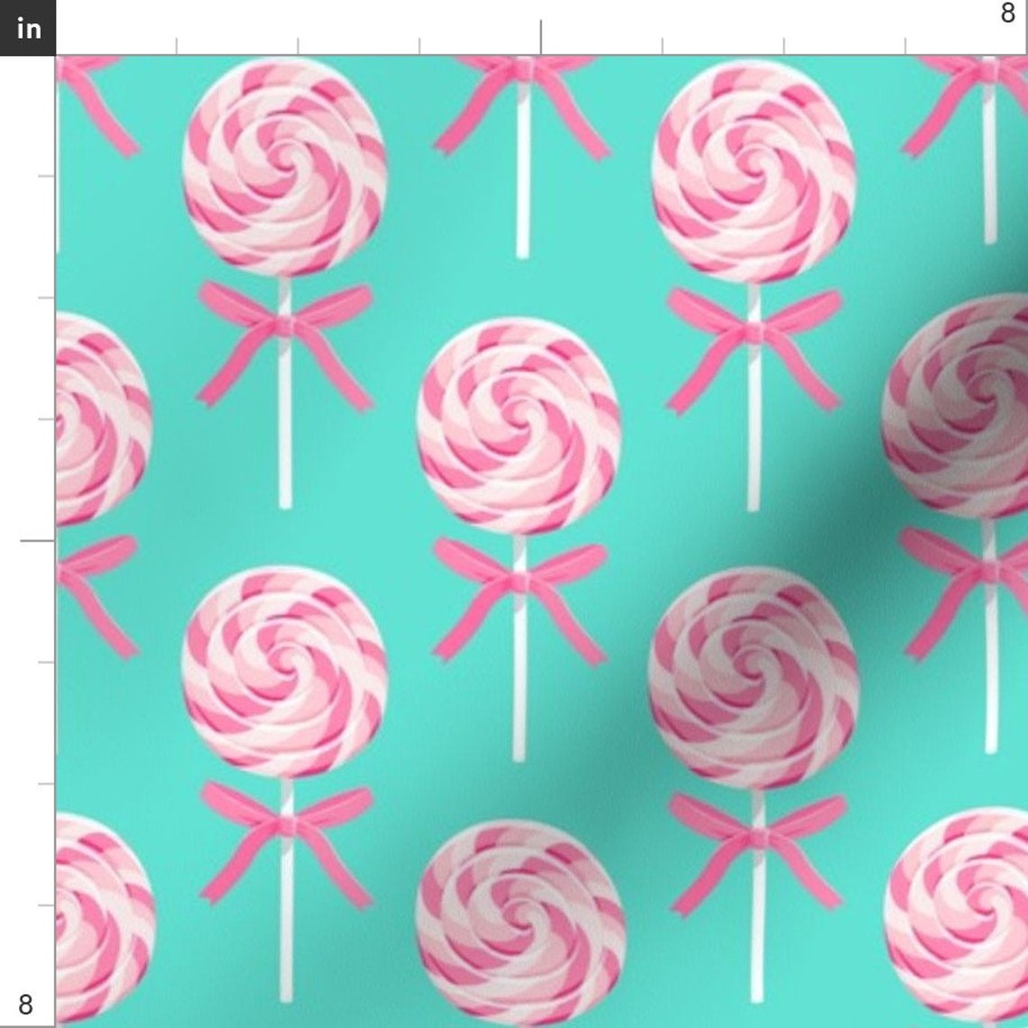 Lollipops Fabric Whirly Pop Pink on Blue Lollipop Fabric | Etsy