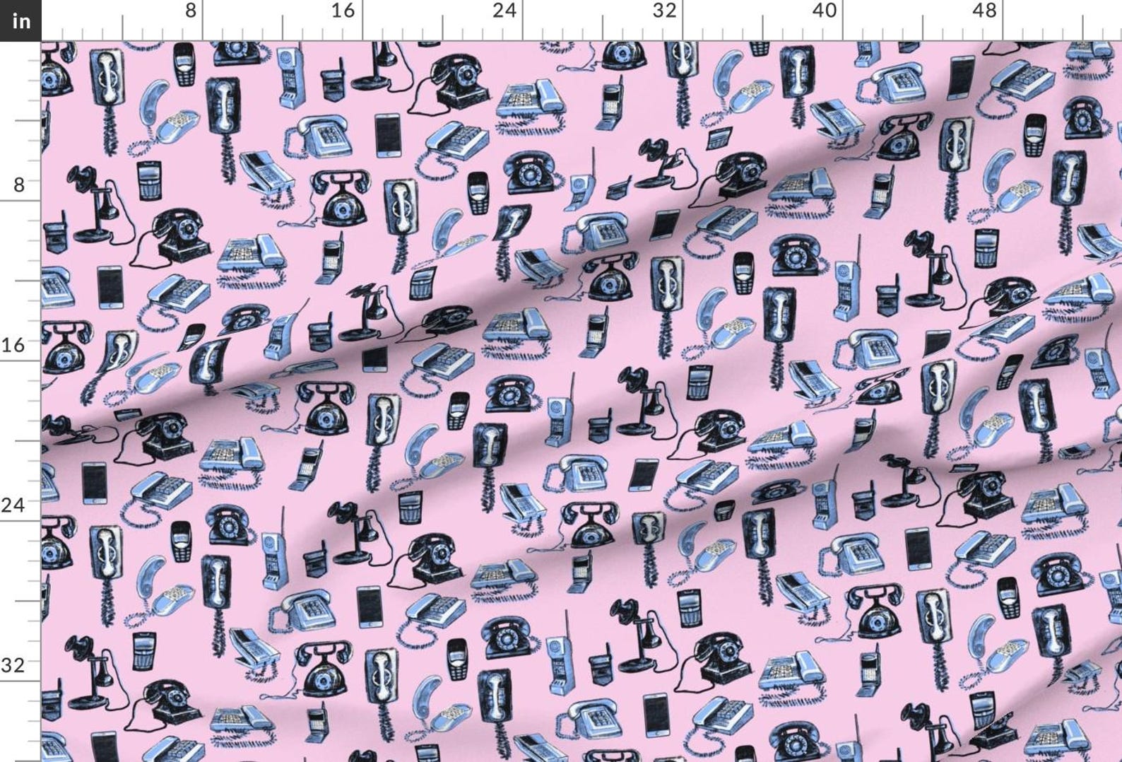 Phones Fabric - Phones Phones Phones Rose Blue by Abbieuproot ...