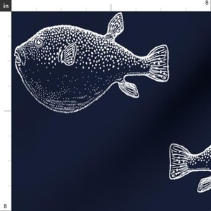 Navy Puffer Fish Fabric - White Blowfish Pufferfish Fish on Navy by ...
