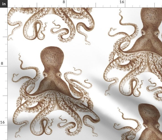 Octopus Fabric Octopus Oasis in Sepia by Willowlanetextiles | Etsy