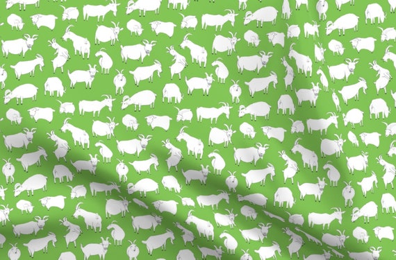 Goat Fabric Green Goats Playing By Crumpetsandcrabsticks | Etsy