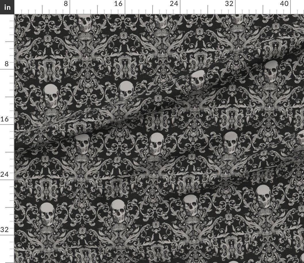 Vintage Damask Skulls Fabric Dread Damask in Crisp Black - Etsy