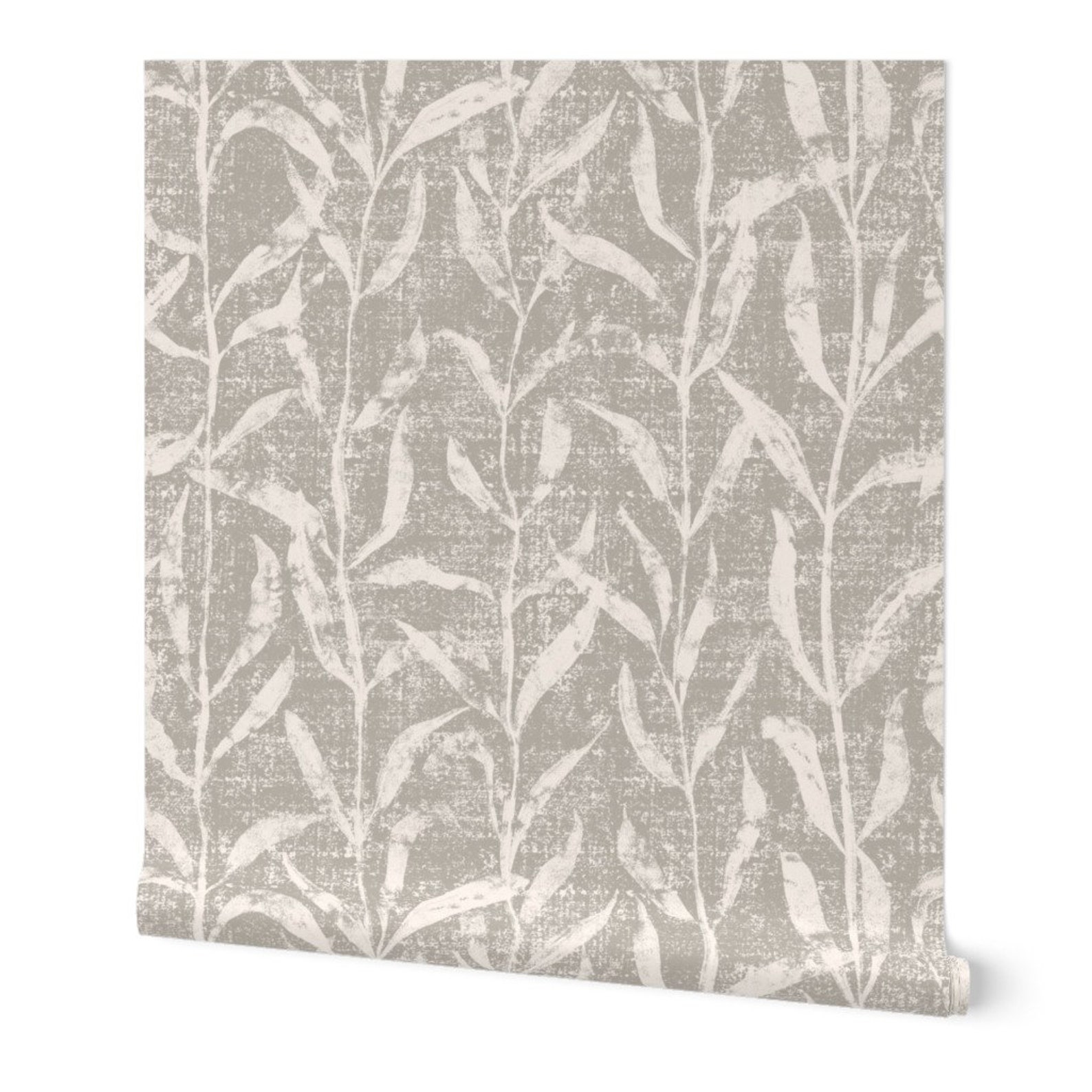 Neutral Leaves Wallpaper Grass With Leaves in Gray and Cream - Etsy