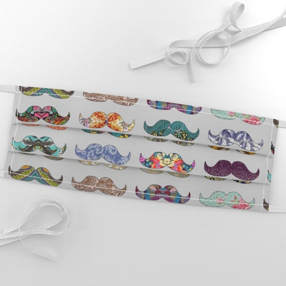 Patterned Mustache Fabric Mustache Mania Grey By | Etsy
