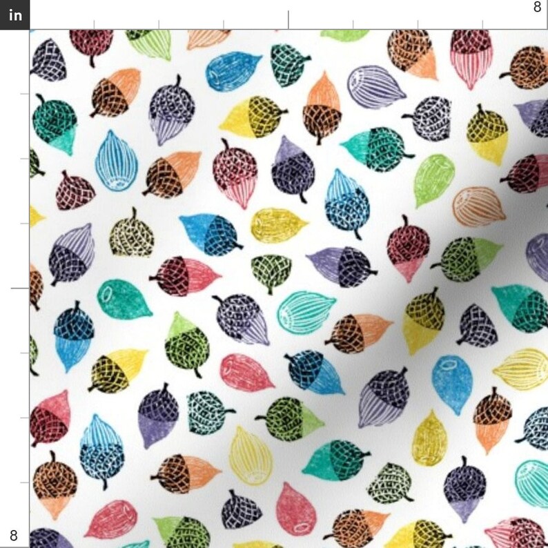 Colorful Acorn Fabric Acorns Rainbow by Weavingmajor - Etsy