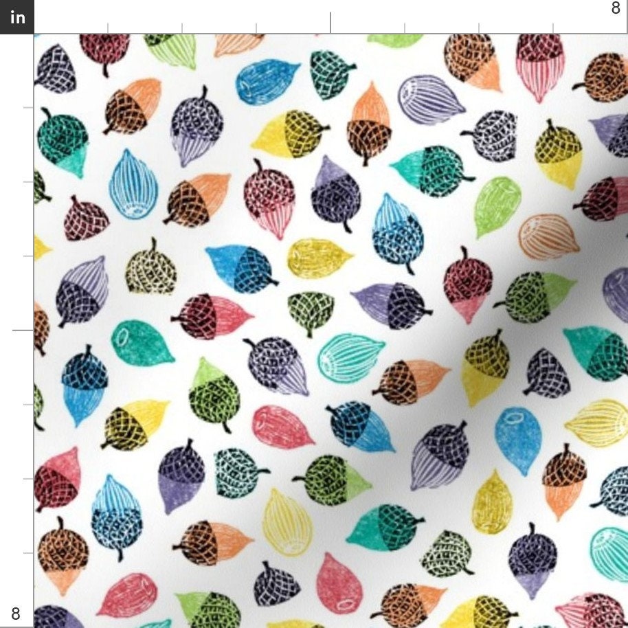 Colorful Acorn Fabric Acorns Rainbow by Weavingmajor | Etsy