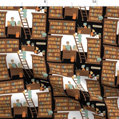 Librarians at Work Fabric Librarians at Work by Laurawilson - Etsy