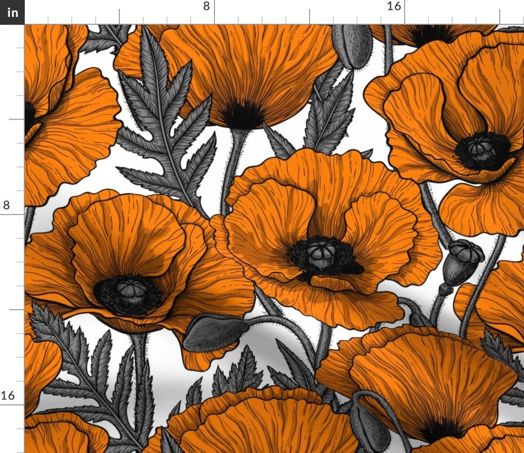 Orange Poppy Fabric Poppy Garden by Katerina_kirilova Hand Drawn Floral ...