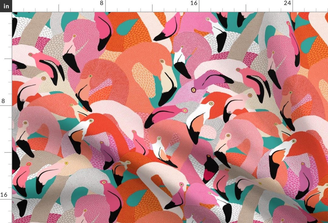 Flamingo Fabric - Flamingoes in Orange and Pink - Large by Rubydoor ...