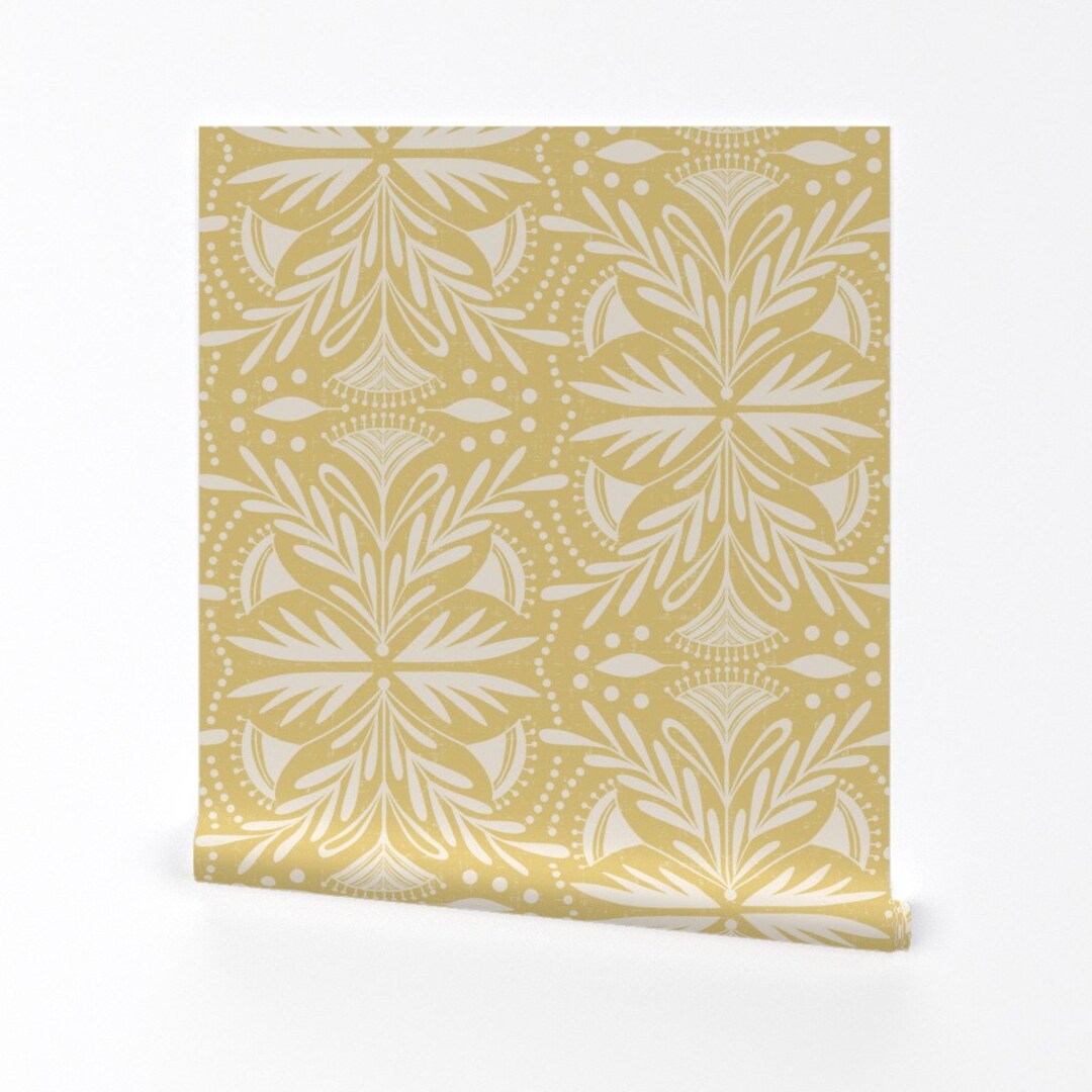 Floral Wallpaper Lenox Damask Buttercream Yellow Jumbo by - Etsy