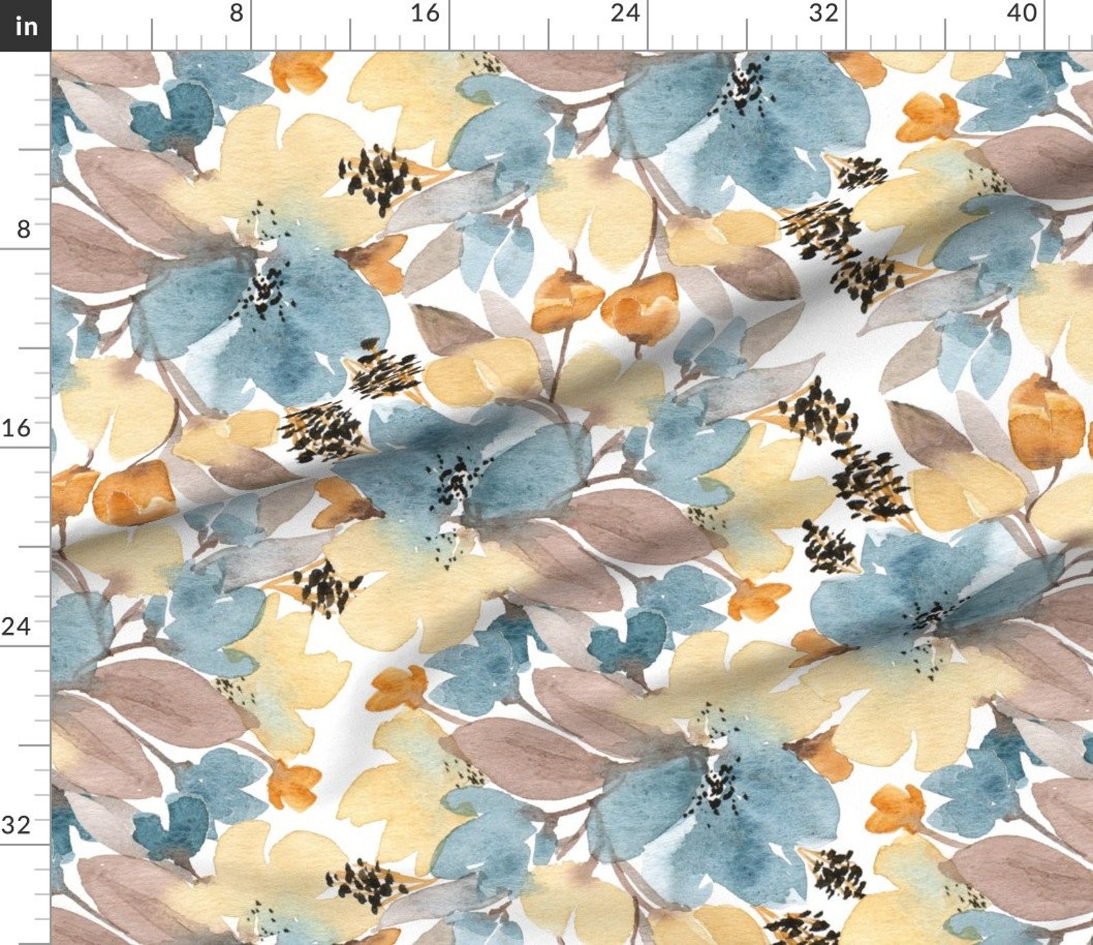 Warm Watercolor Floral Fabric Blended Fall Floral By | Etsy