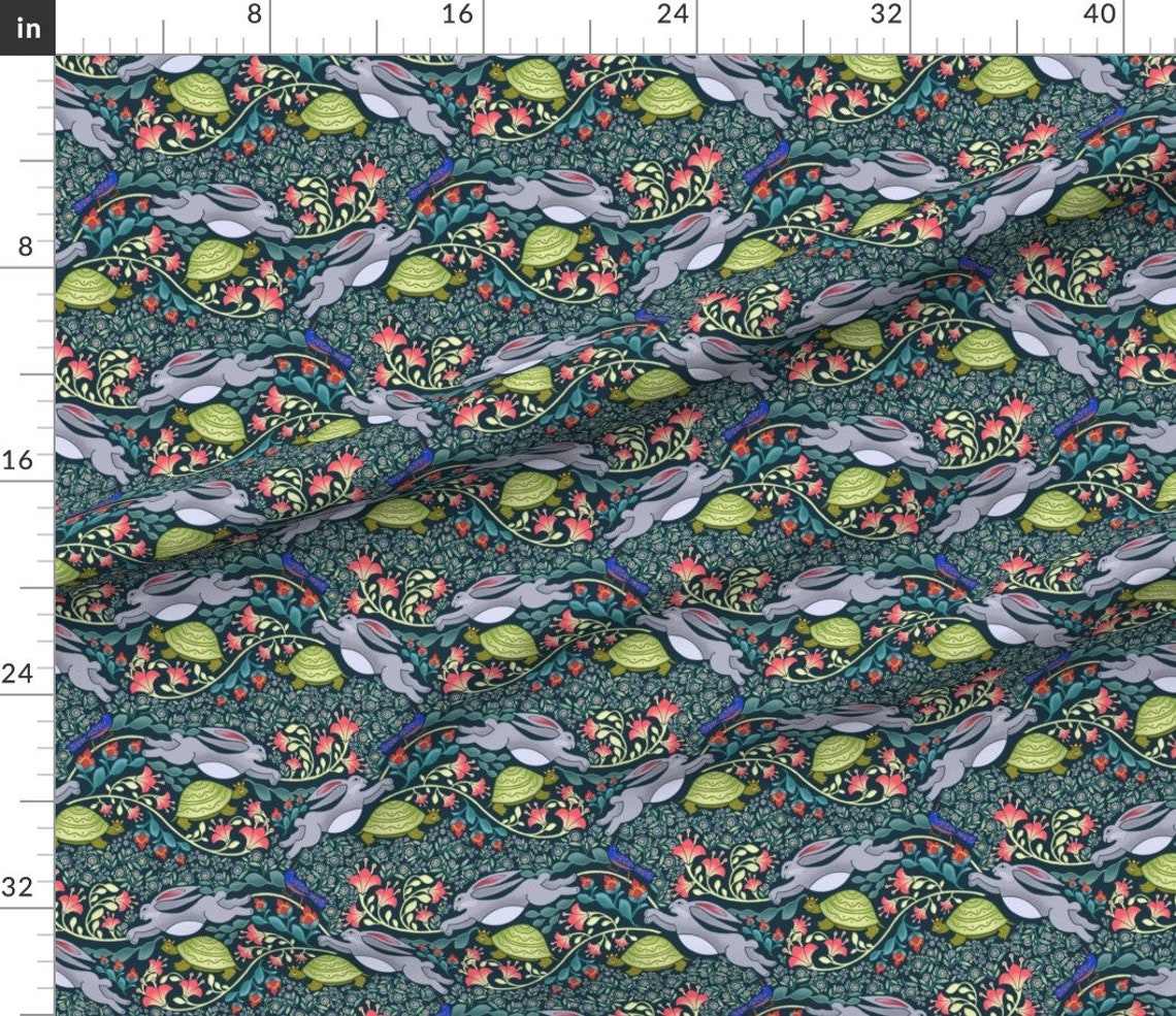 Tortoise and the Hare Fabric Folk Art Fable by J9design - Etsy