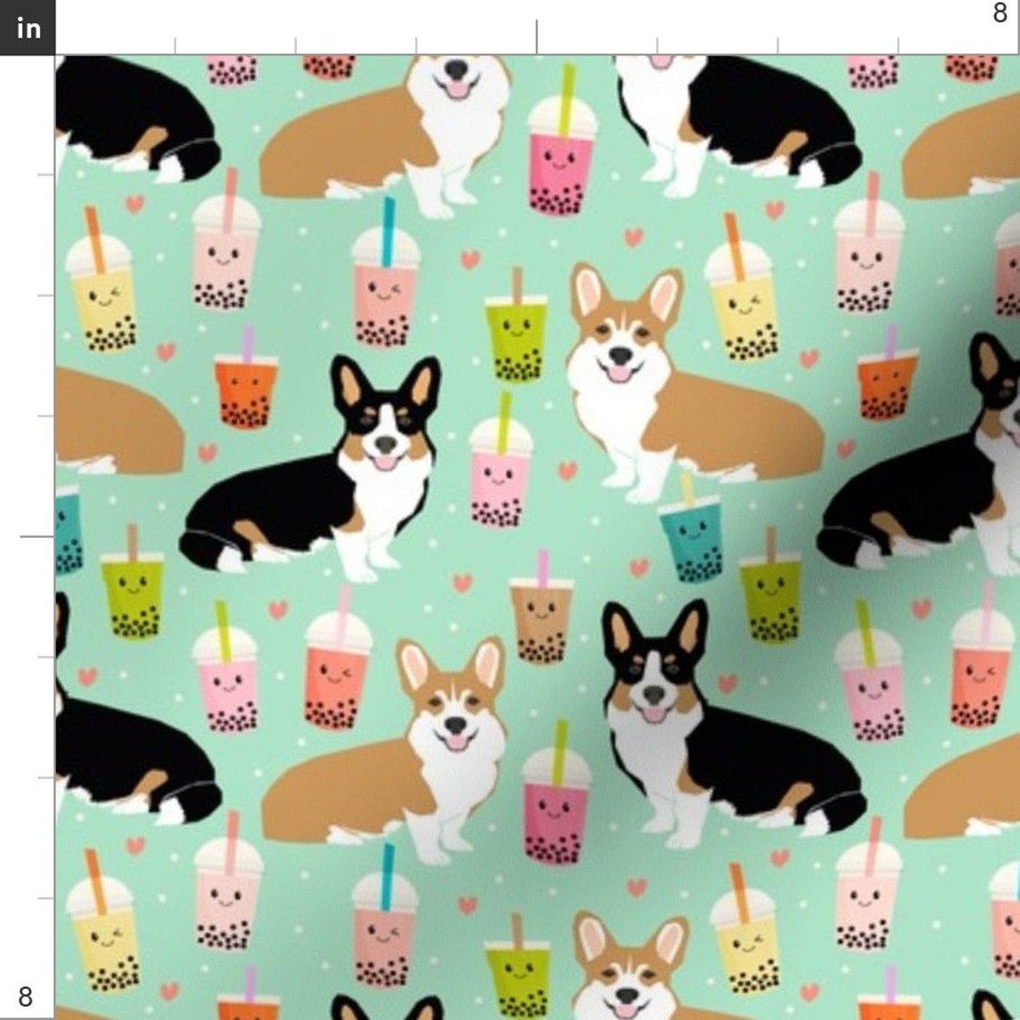Corgi Fabric Corgi Bubble Boba Tea Fabric Cute Kawaii Corgis - Etsy