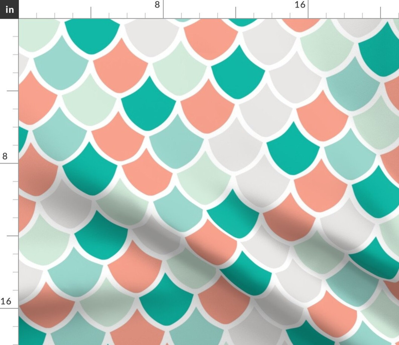 Mermaid Scales Fabric Coral Teal Mermaid Scales by - Etsy