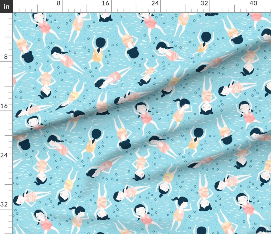 Kids Blue Swimming Fabric Swimming Girls by Heleenvanbuul - Etsy