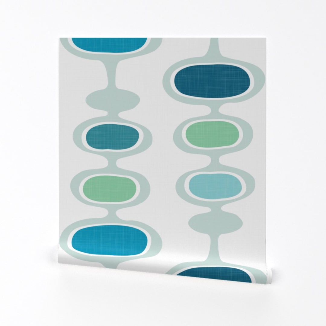 Retro MCM Wallpaper Palm Springs Bubbles by Luciafontes Blue White Mid ...