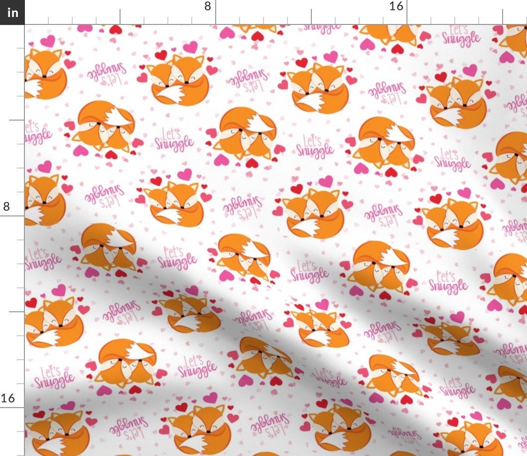 Snuggle Fox Fabric Foxes And Hearts 04 By Prettygrafik | Etsy