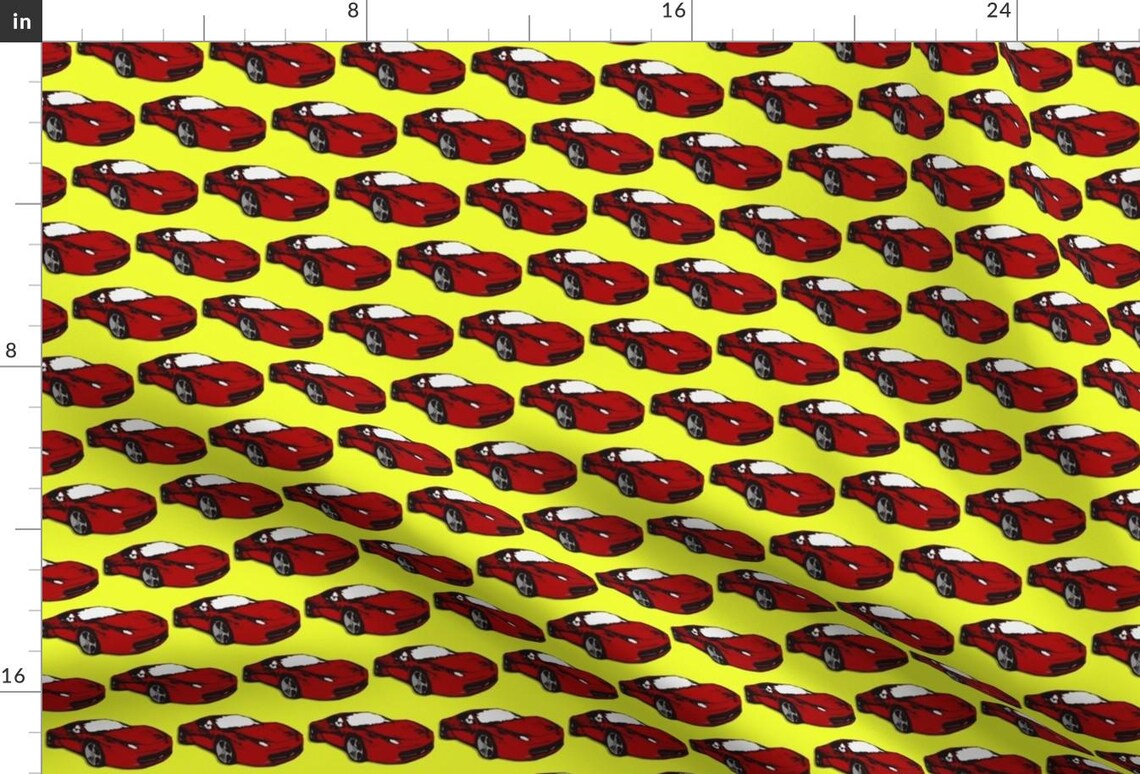 Race Car Fabric - Sports Car Pattern in Yellow and Red by Cheeky ...