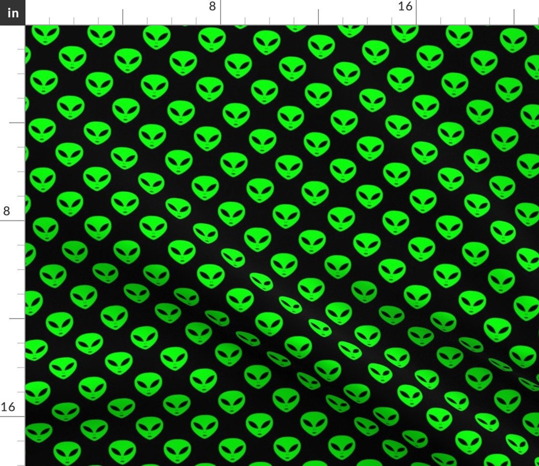 Lime Green Alien Fabric One Inch Lime Green Aliens on Black by ...