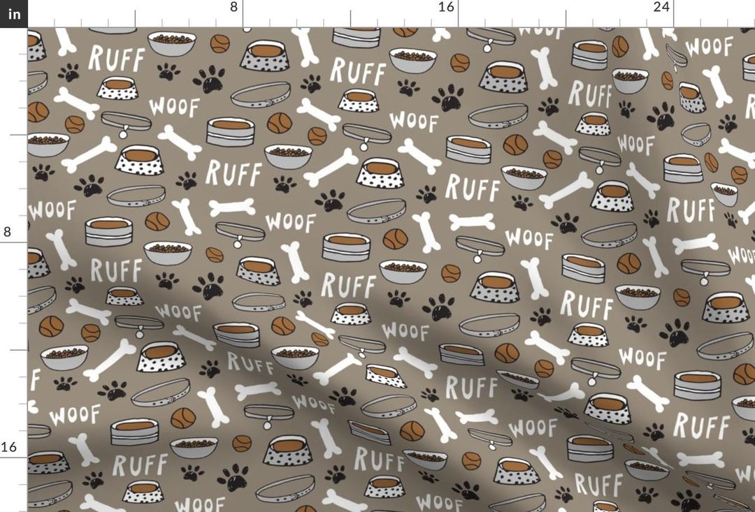 Dog Fabric Dog Bone // Paw Print Cute Dog Pet Design Hand Drawn ...