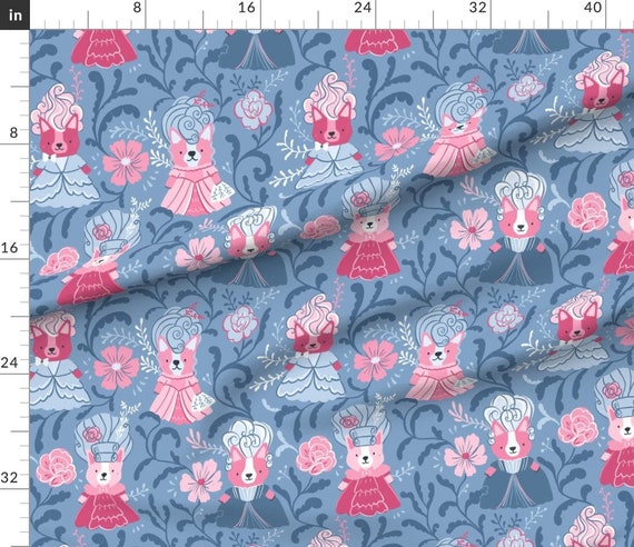 Rococo Dogs Fabric Rococo Corgis by Kostolom3000 Blue - Etsy