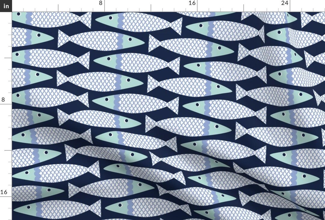 Blue Scalloped Bass Fabric - Scalloped Bass Seaglass Indigo by ...