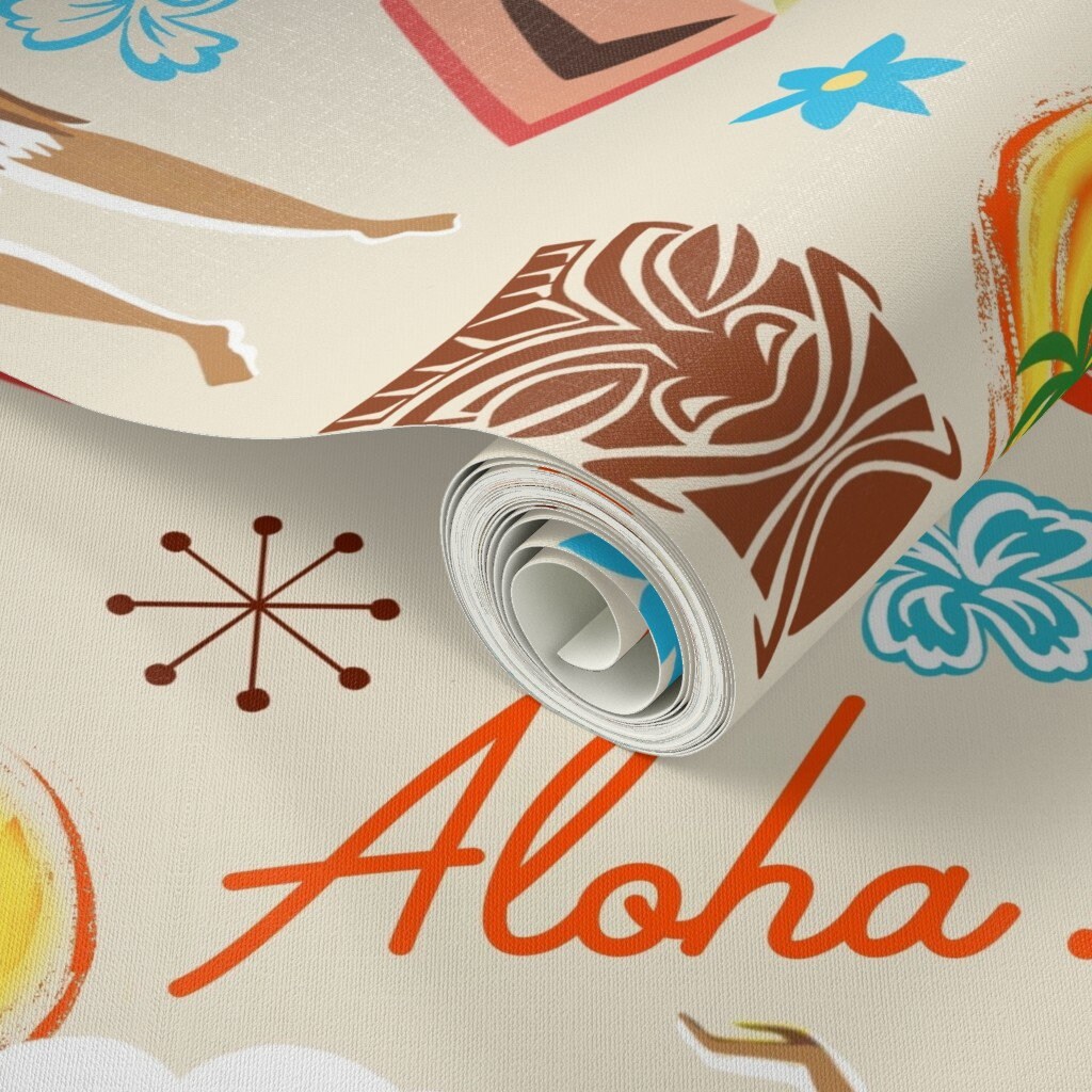 Hula Girl Wallpaper Hawaiian Holiday by Ruby Ritz Retro - Etsy