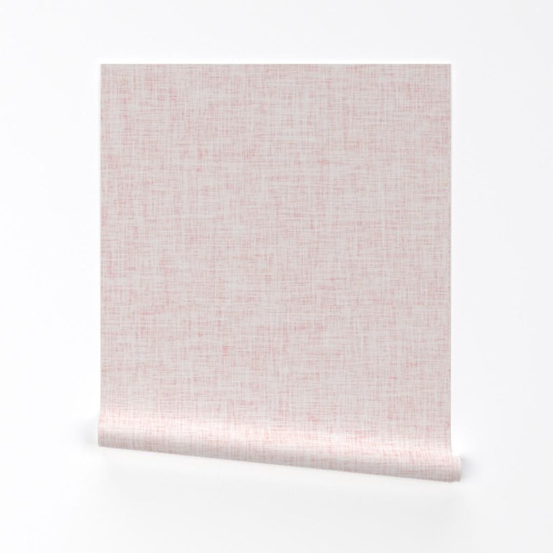 Pink Linen Look Wallpaper - Light Pink Linen by Ivieclothco - Faux ...