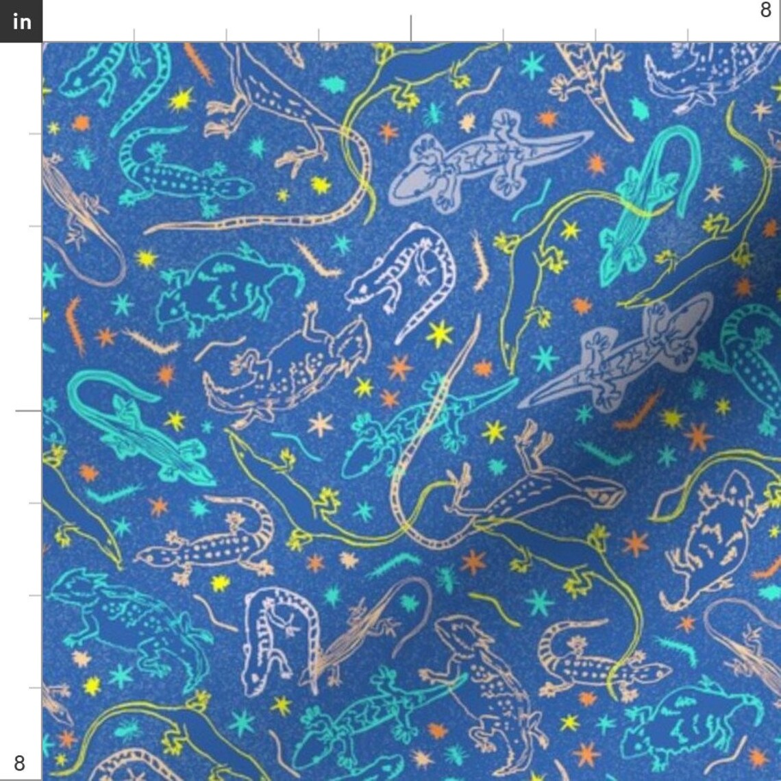 Purple Lizards Fabric Lizards Ditsy Blue By Vinpauld | Etsy