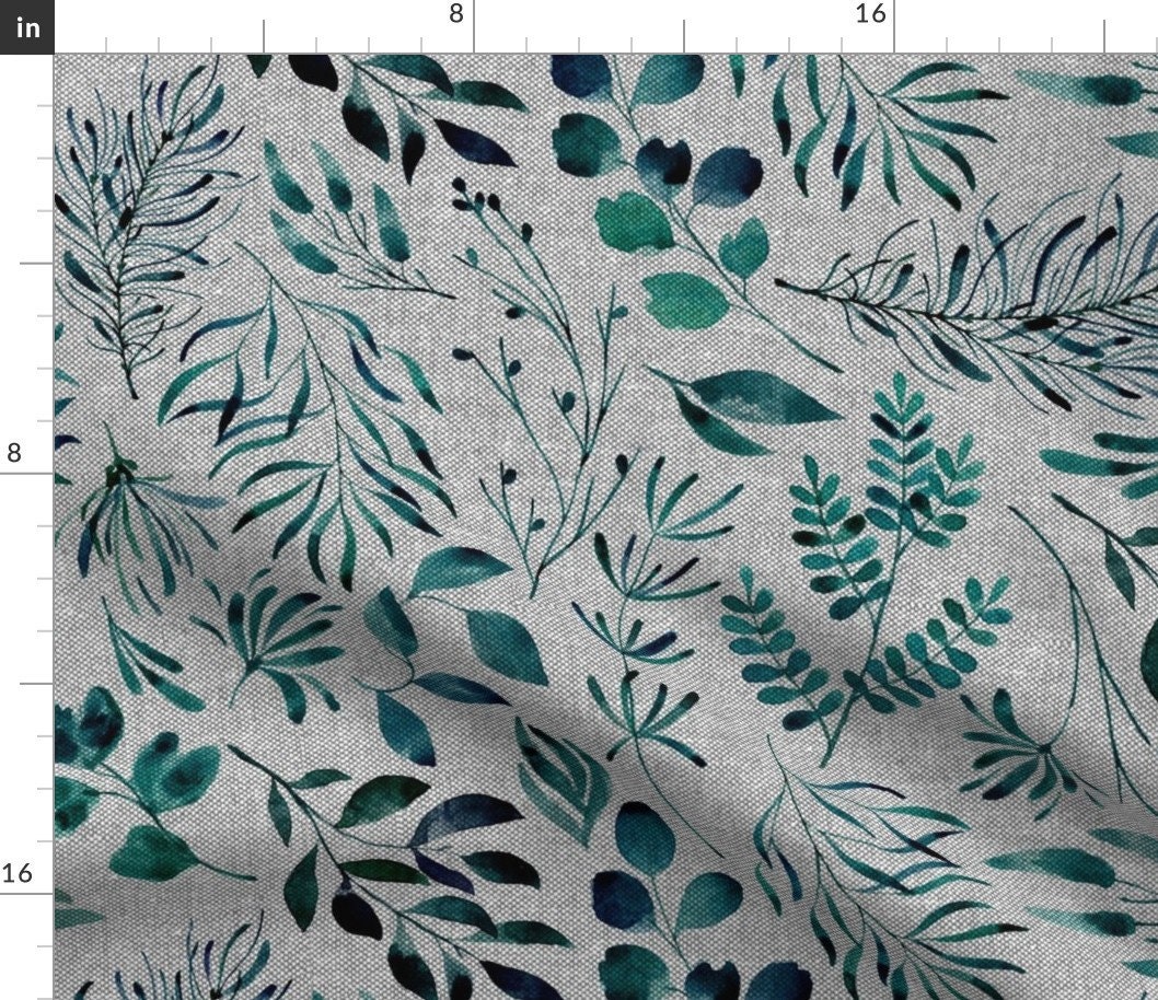 Teal Fabric Full Texture Teal Leaves Nature Botanical Home - Etsy