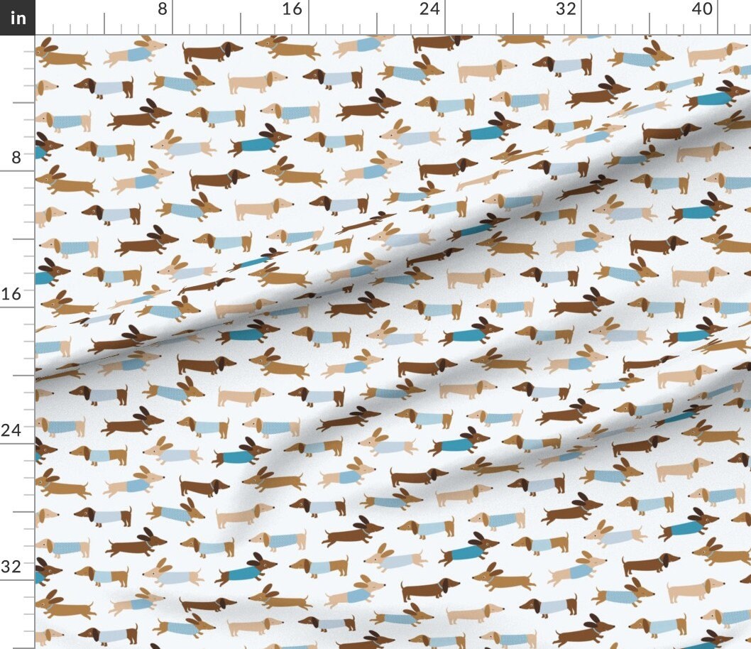 Dachshund Fabric Dachshund With Blue by Heleenvanbuul Dog | Etsy