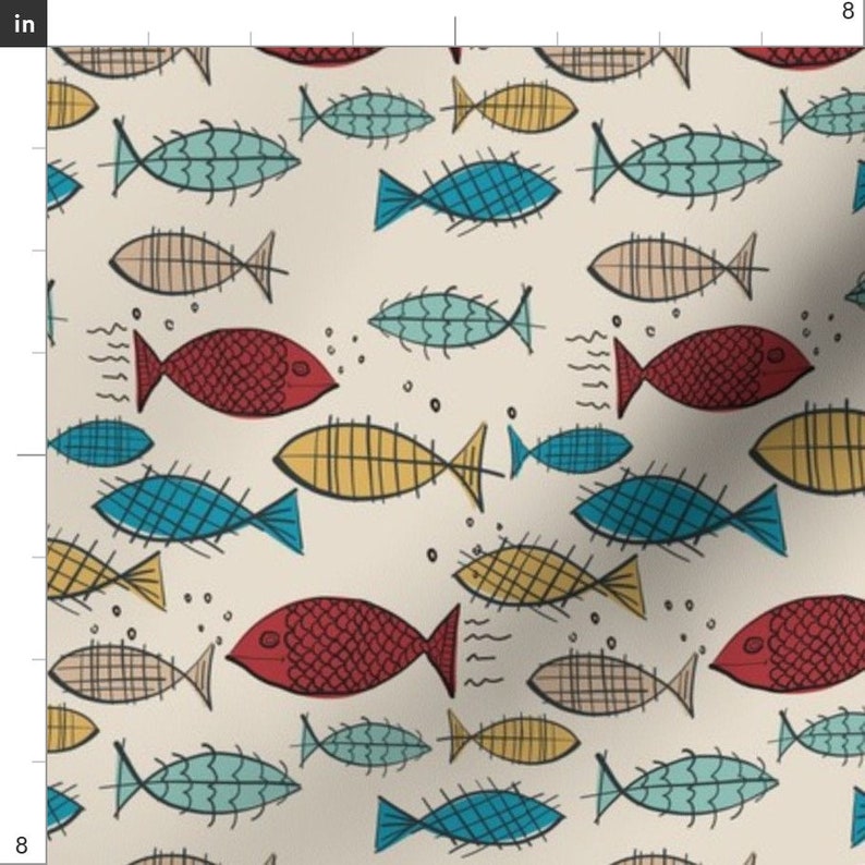 Retro Fish Fabric Doodled Retro Style Fish by Diane555 | Etsy