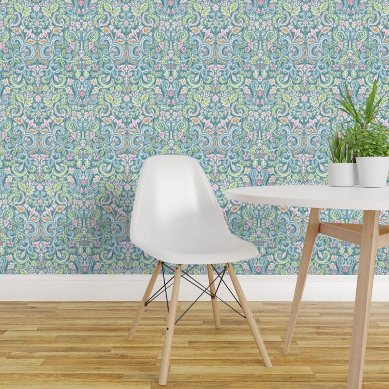 Pretty Blue Rococo Wallpaper - Softly Goes Rococo by Creativeinchi ...