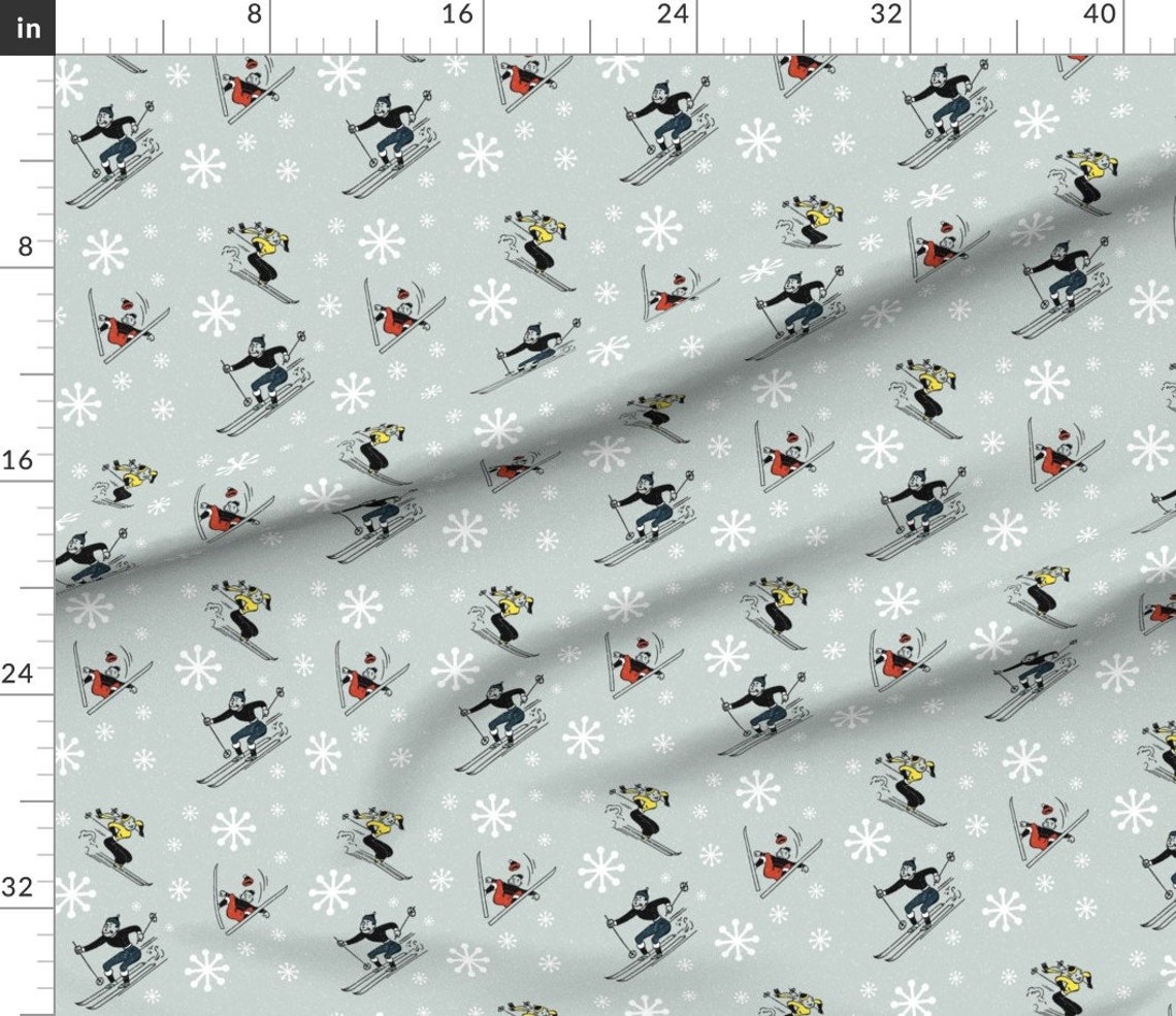Retro Fabric Skiing Winter Snow Ice Alpine 50s Throwback - Etsy