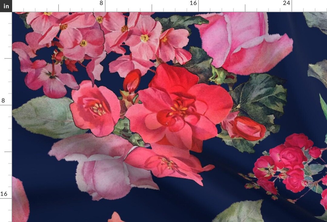 Large Print Floral Fabric Vintage Roses // Navy large by Theartwerks ...