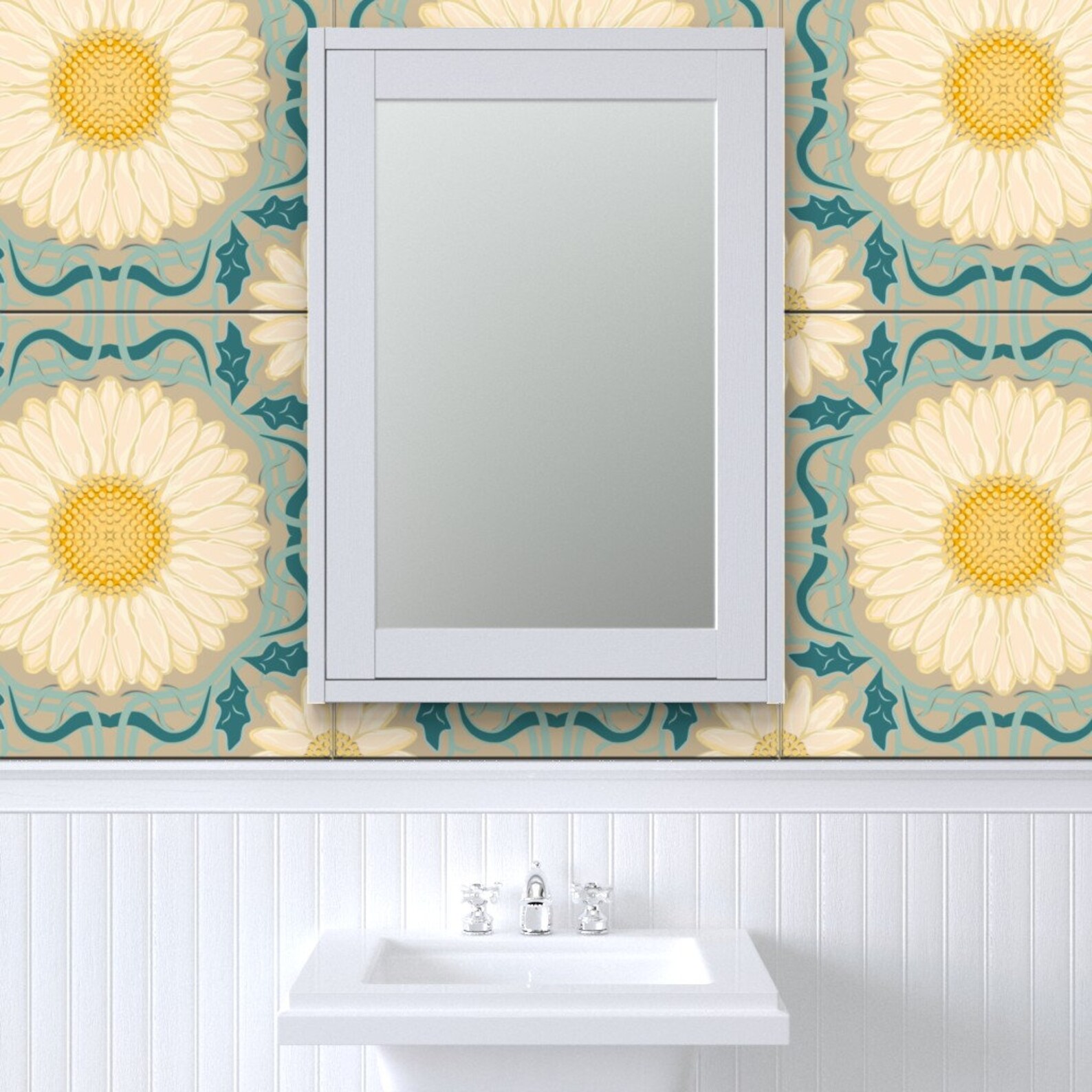Daisy Wallpaper Spanish Floral Tile by Eclectic House - Etsy