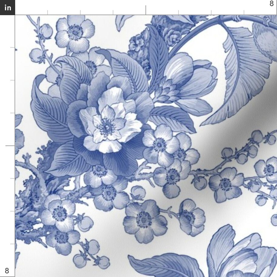 Edwardian Blue Fabric Edwardian Parrot Blue and White - Etsy