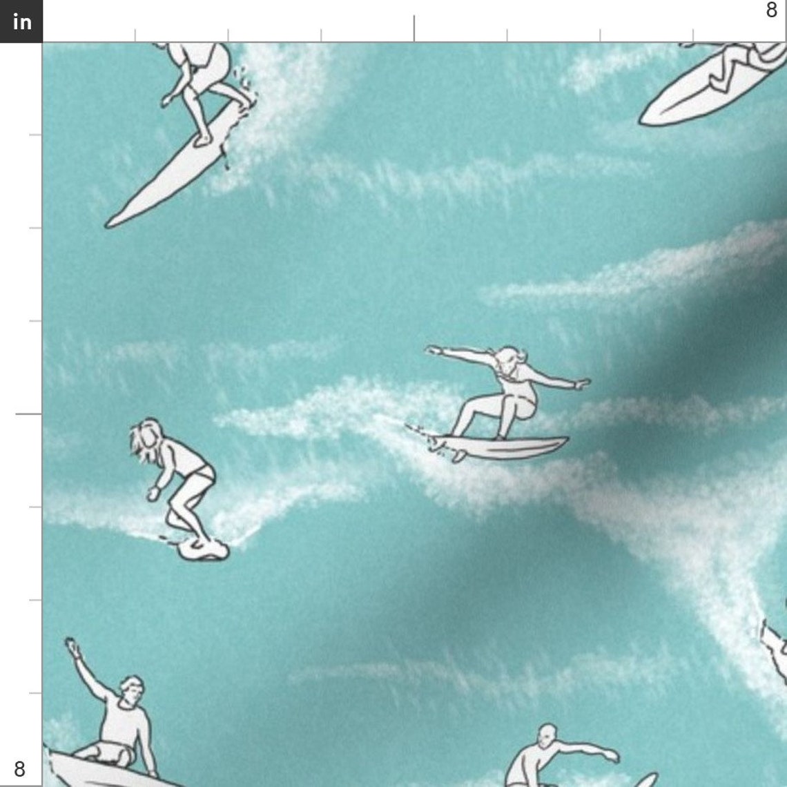 Surfing Fabric Surfers on Light Blue by Landpenguin Summer | Etsy