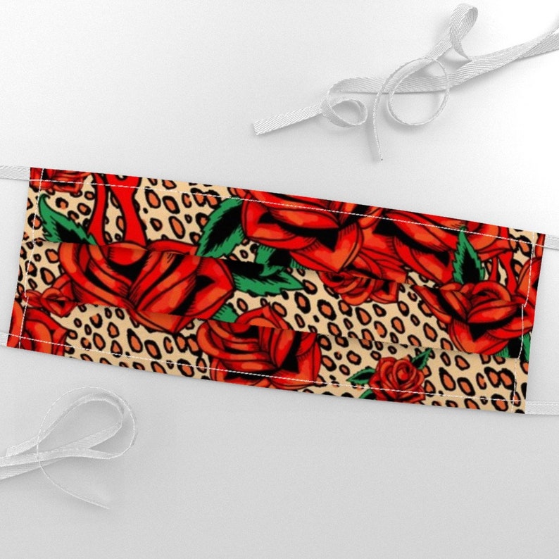 Red Roses Fabric Red Tattoo Roses on Leopard by Beesocks | Etsy