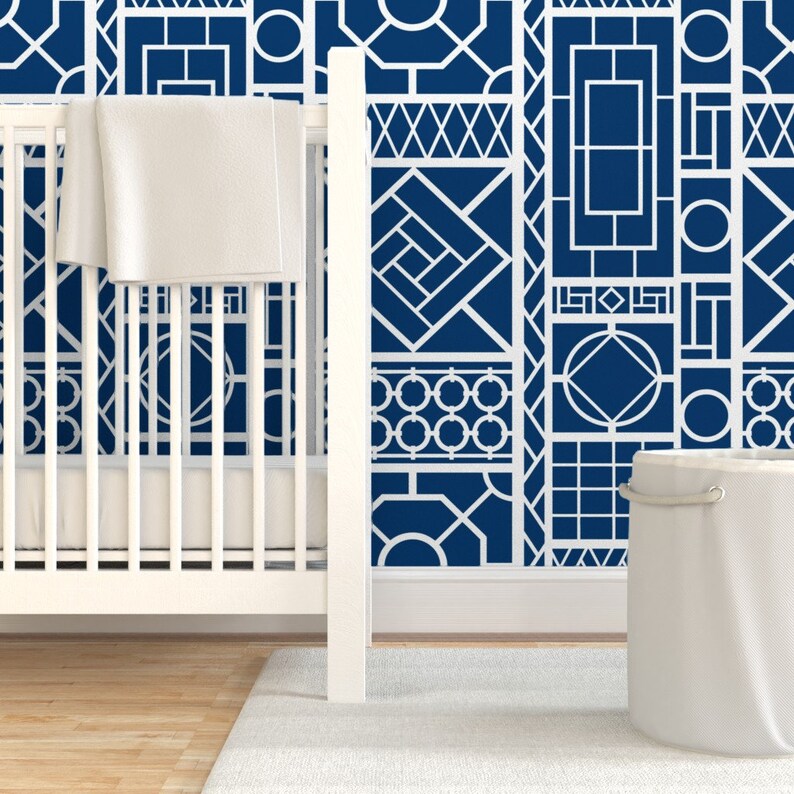 Fretwork Wallpaper Trellis on Navy Blue by Danika Herrick - Etsy