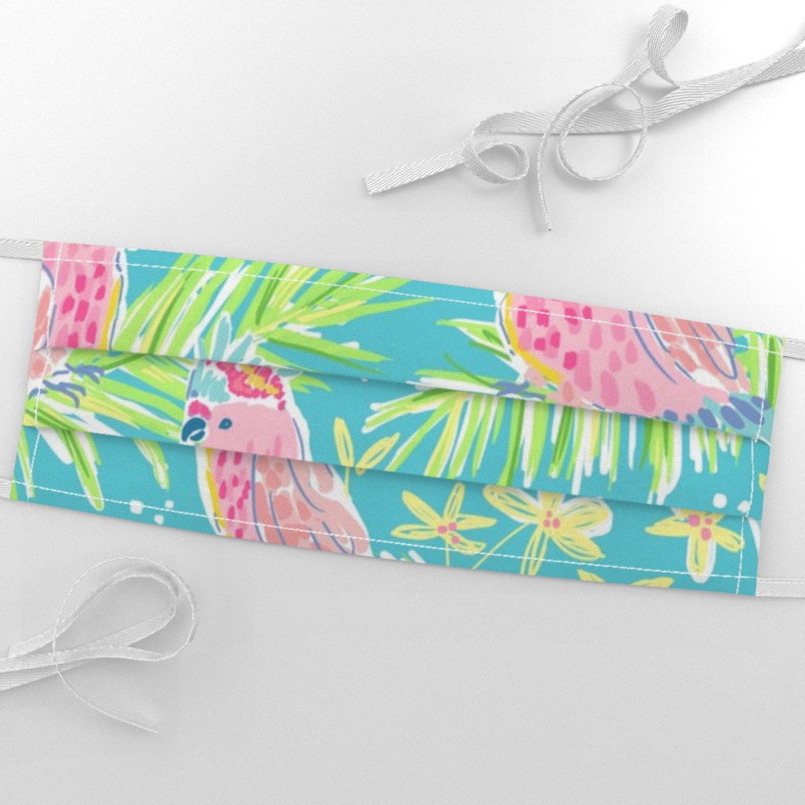 Summer Preppy Birds Tropical Fabric Pink Cockatoo by C | Etsy