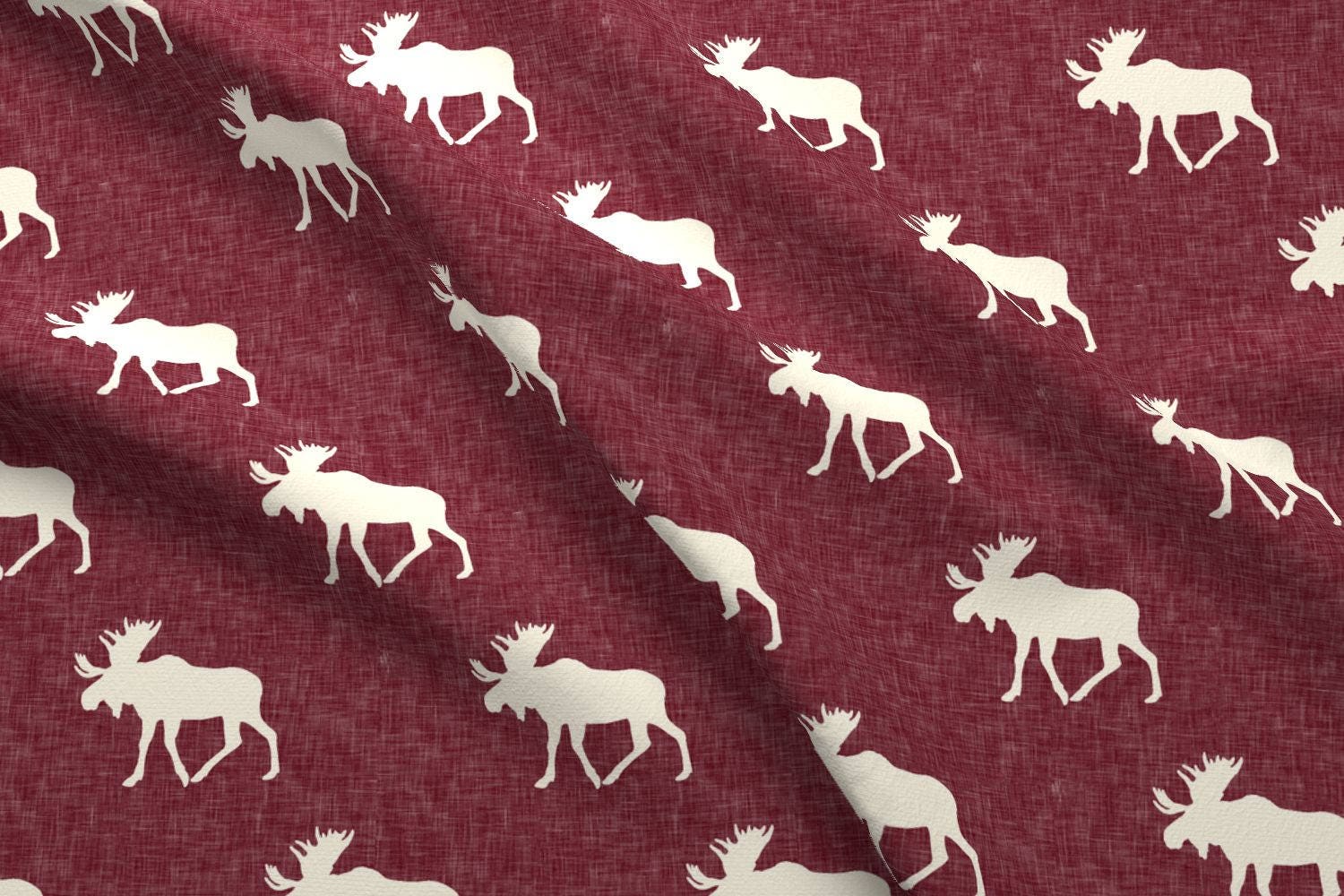 Woodland Moose Fabric Moose Cream On Maroon By | Etsy