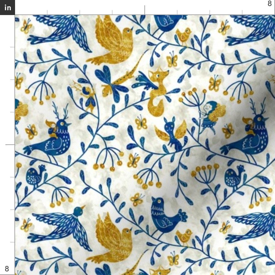 Animals Fabric Whimsicalwings by Gaiamarfurt Animals Birds - Etsy