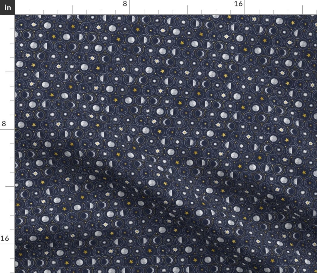 Moon Phases Fabric Starry Night Sky by Mottle&daub Tiny - Etsy