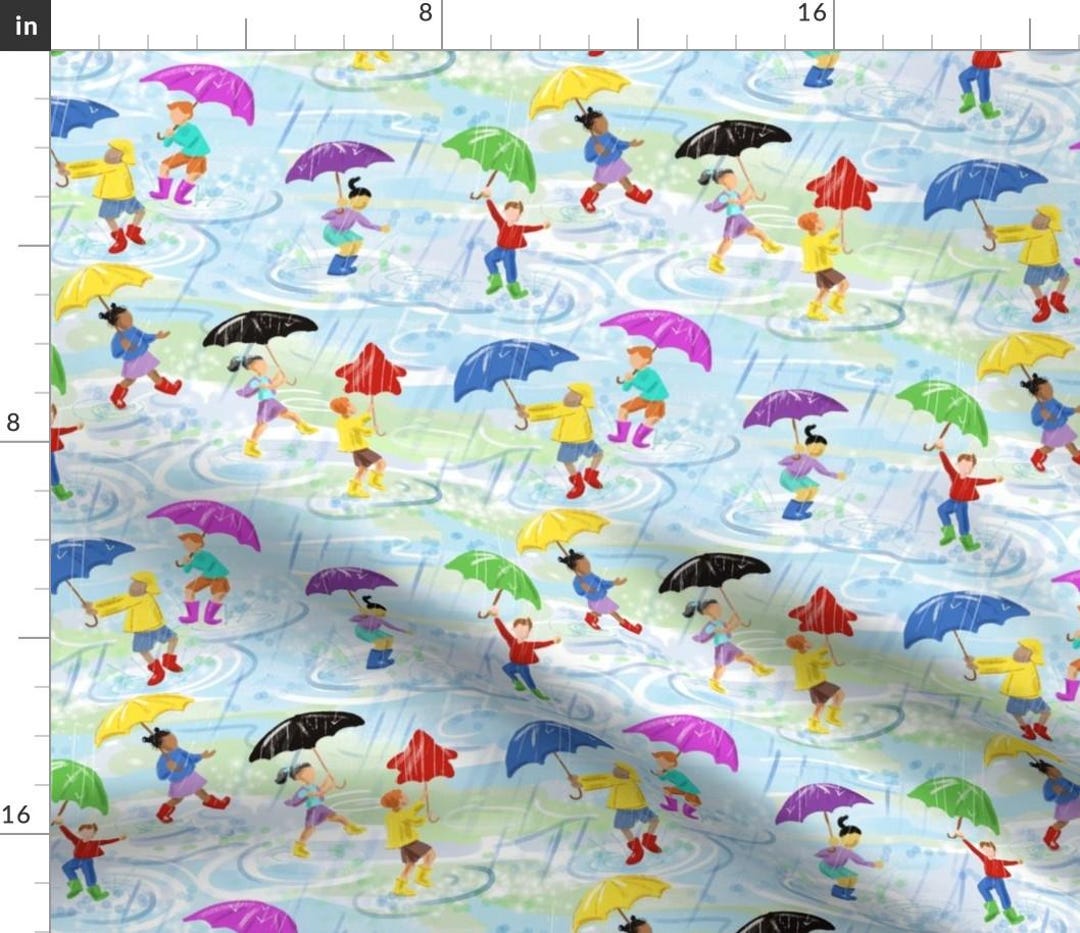 Spring Rain Fabric Splashing in the Rain by Vinpauld Watercolor Nursery ...