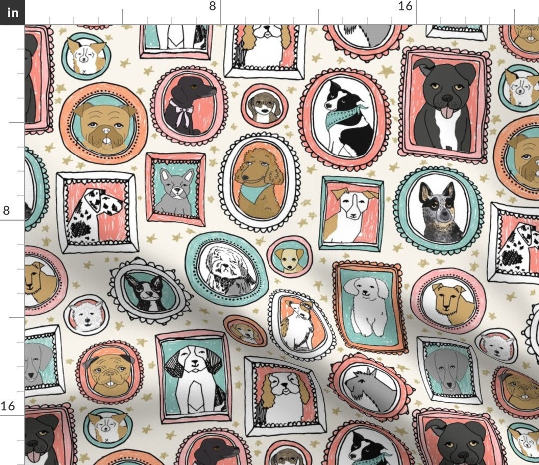 Dog Fabric Dog Portraits Cute Doggos by Andrea Lauren by - Etsy