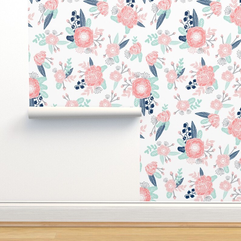Florals Wallpaper Flower Baby Girl Nursery Cute by - Etsy