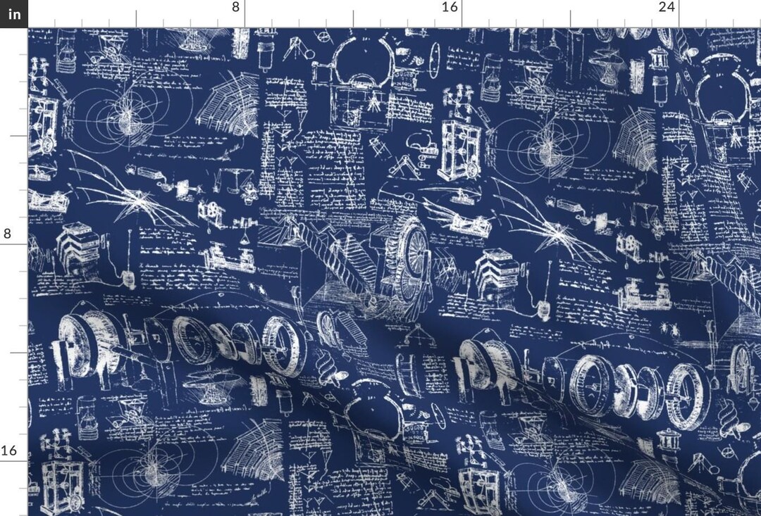 Blueprints Fabric - Da Vinci's Blueprints by Thinlinetextiles ...