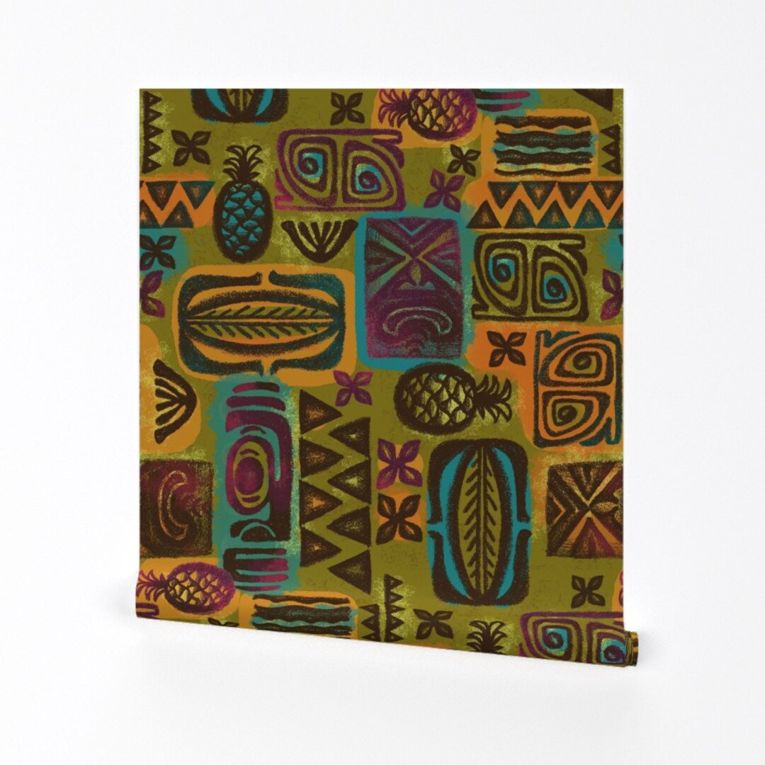 Tribal Tapa Wallpaper Native Poly by Woodyworld Hawaiian Vintage Custom ...